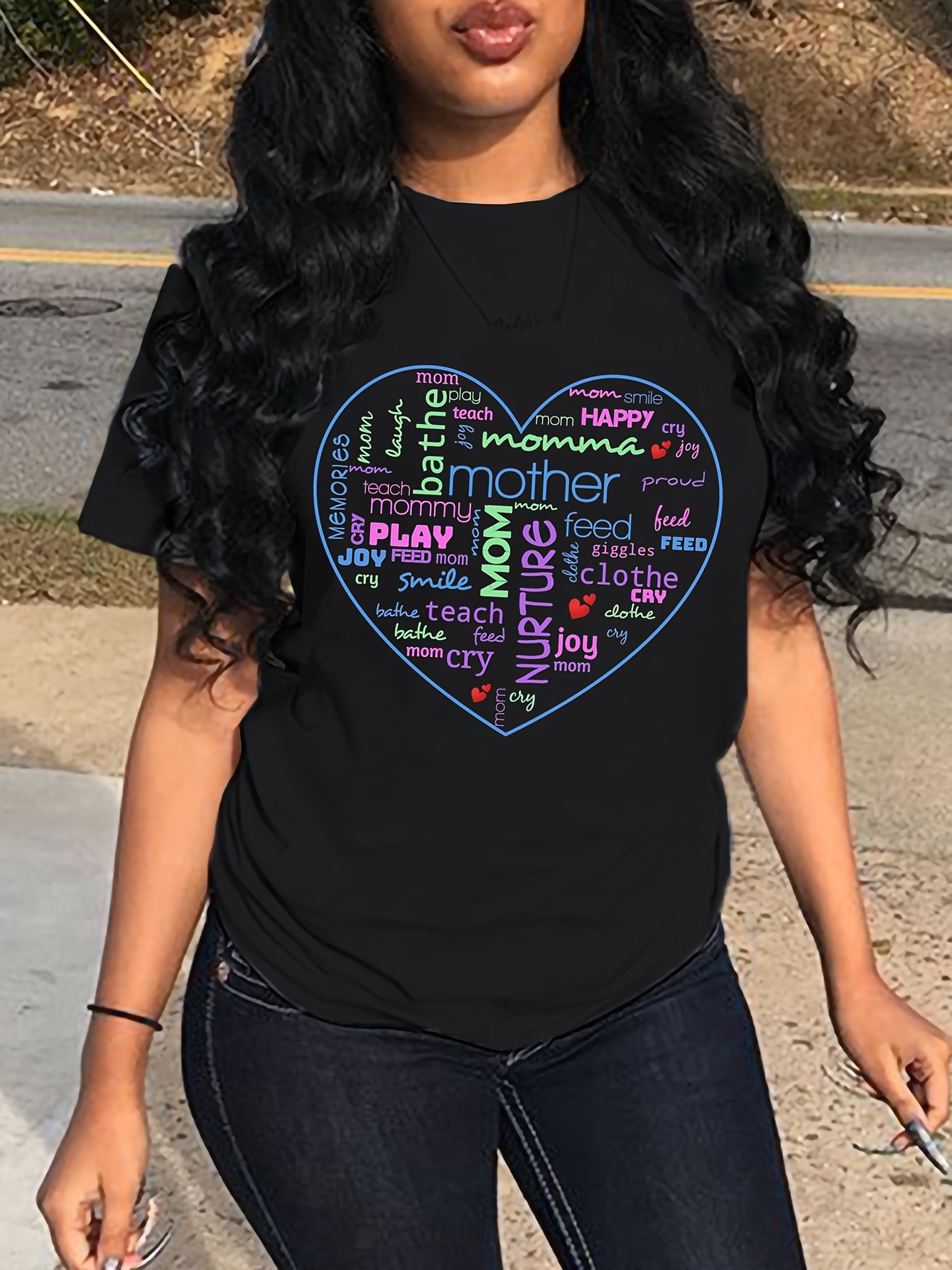 Letter Print T shirt Short Sleeve Crew Neck Casual Top - Temu Canada