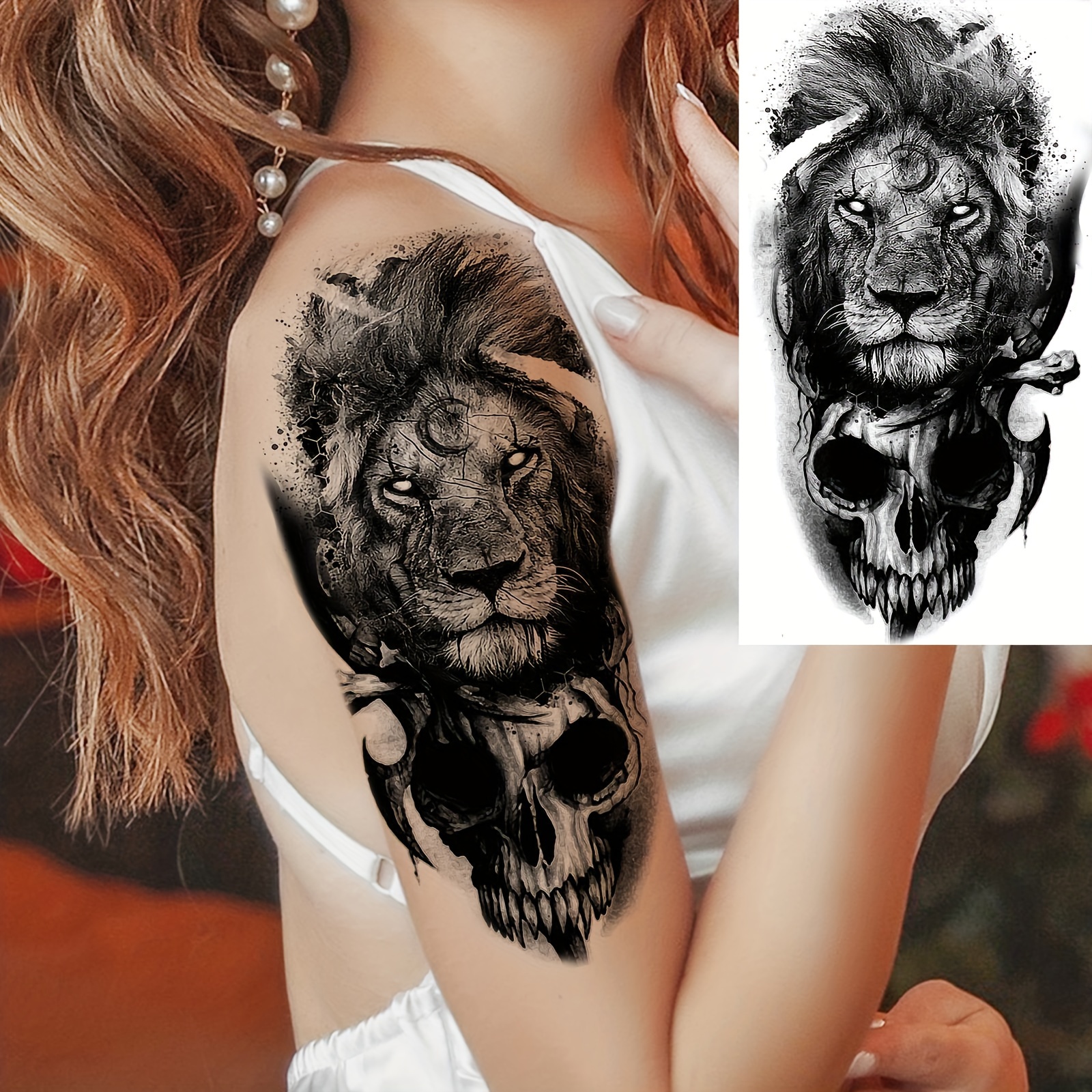 Temporary Tattoos Adults Realistic Lion Skull Design - Temu