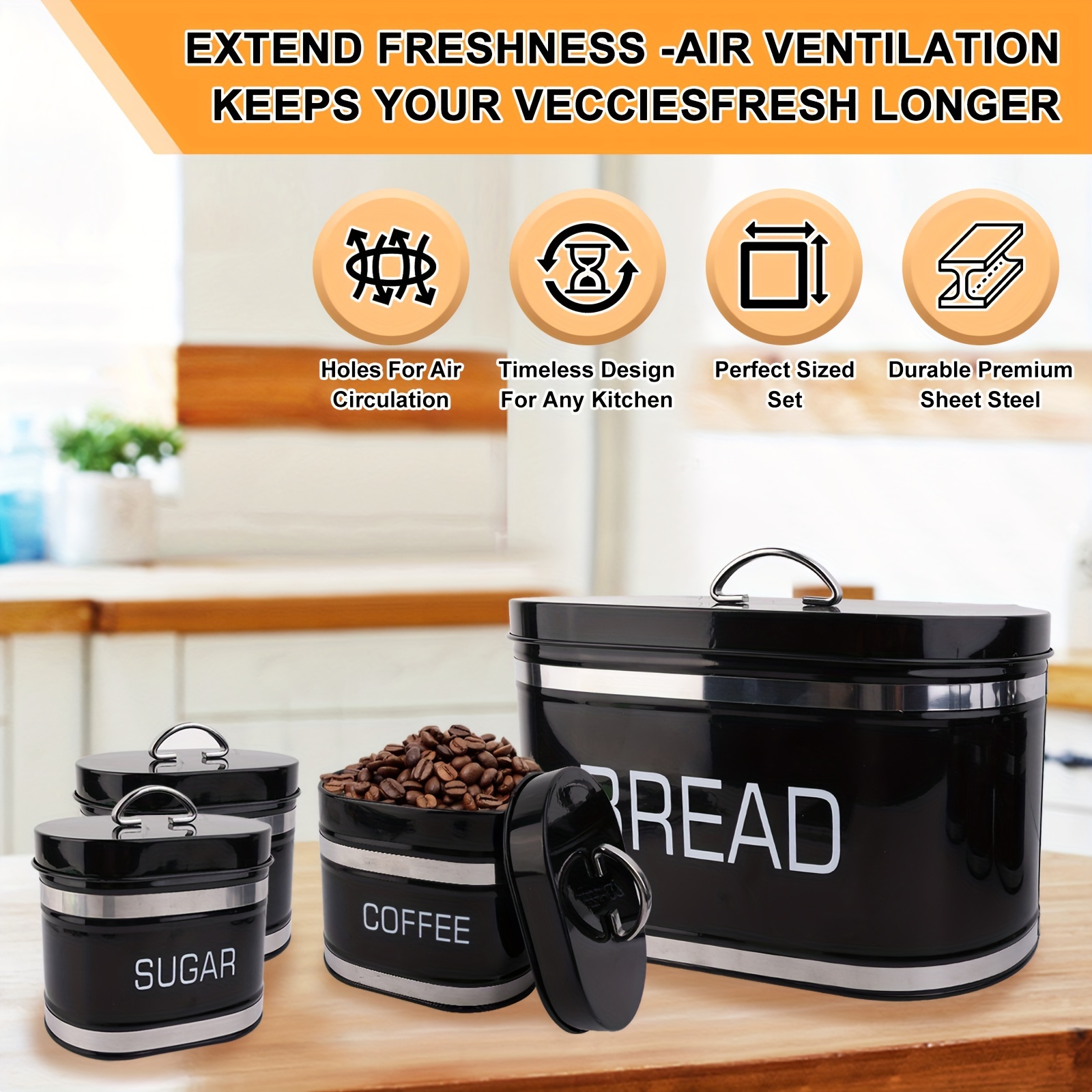 Metal Container Set Sealed Lids Bread Sugar Coffee Tea Hand - Temu