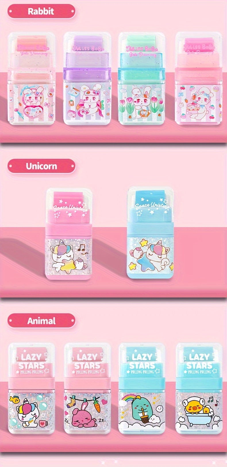 2-piece Cute Cartoon Double-ended Erasers With - Easy Clean, Less ...