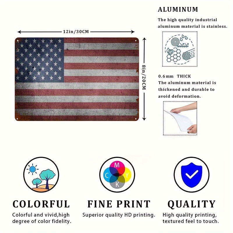 סמל ארה"ב בעיצוב וינטאג' מתכתי מוגן מפני קרני השמש הדפסת דיו - Temu Israel