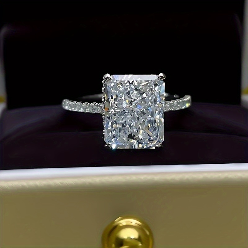 S925 Silver Simple Brilliant Cut Rectangular Cubic Zirconia - Temu ...