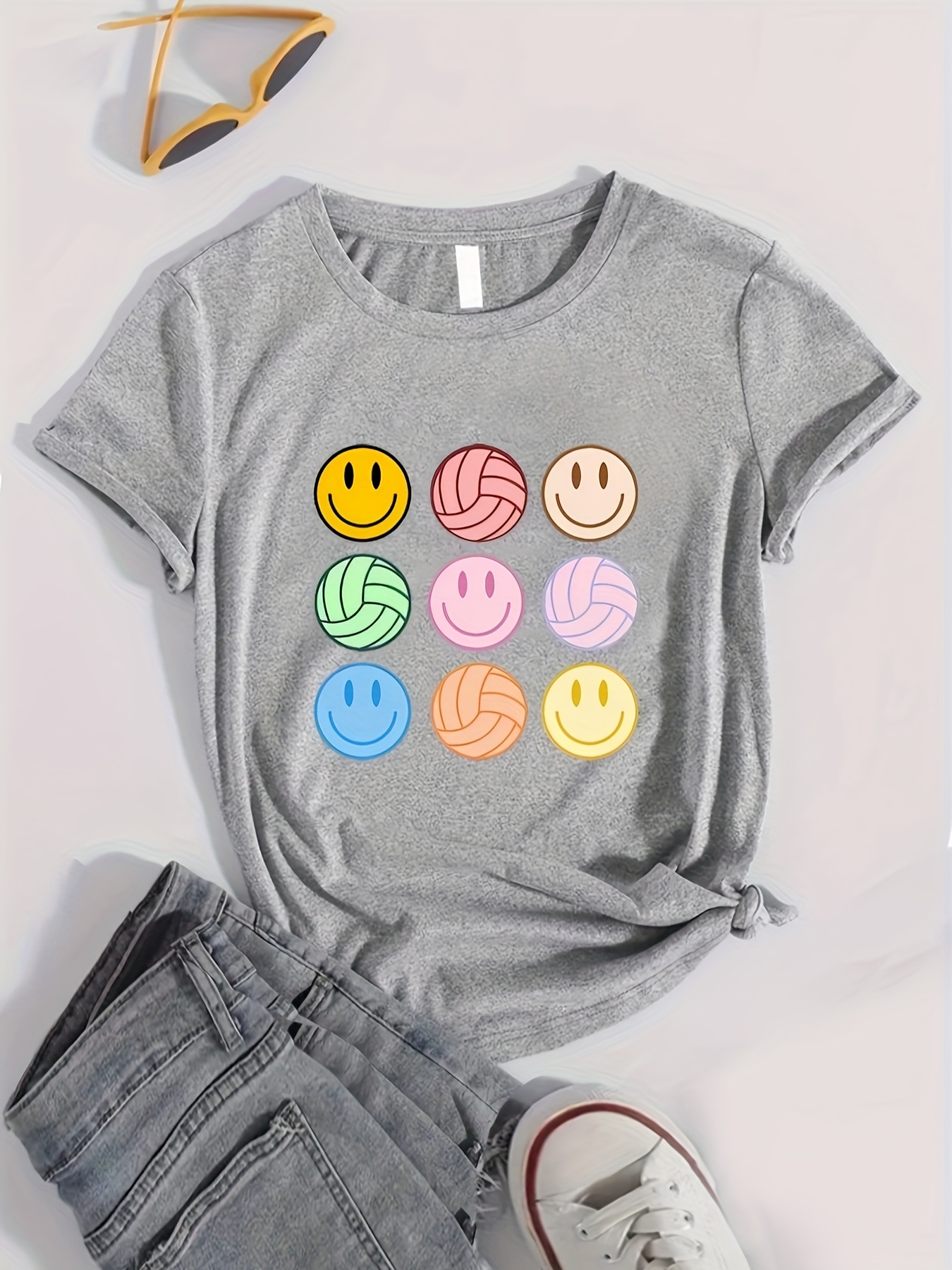 Smile Print T shirt Short Sleeve Crew Neck Casual Top Summer - Temu Canada