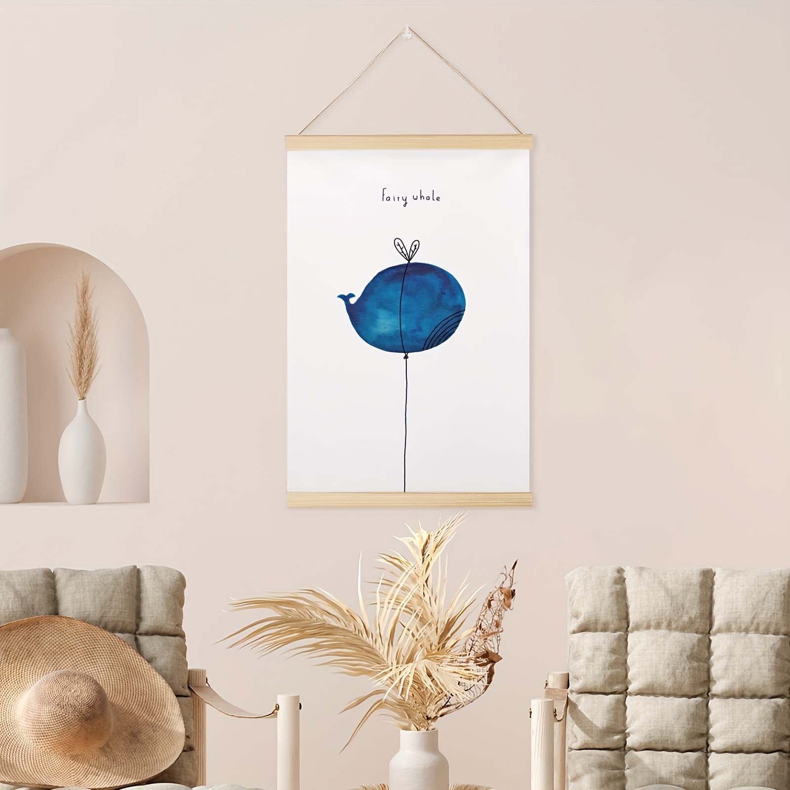 Canvas Poster Wooden Frame Simple Modern Art Fatty Whale - Temu New Zealand