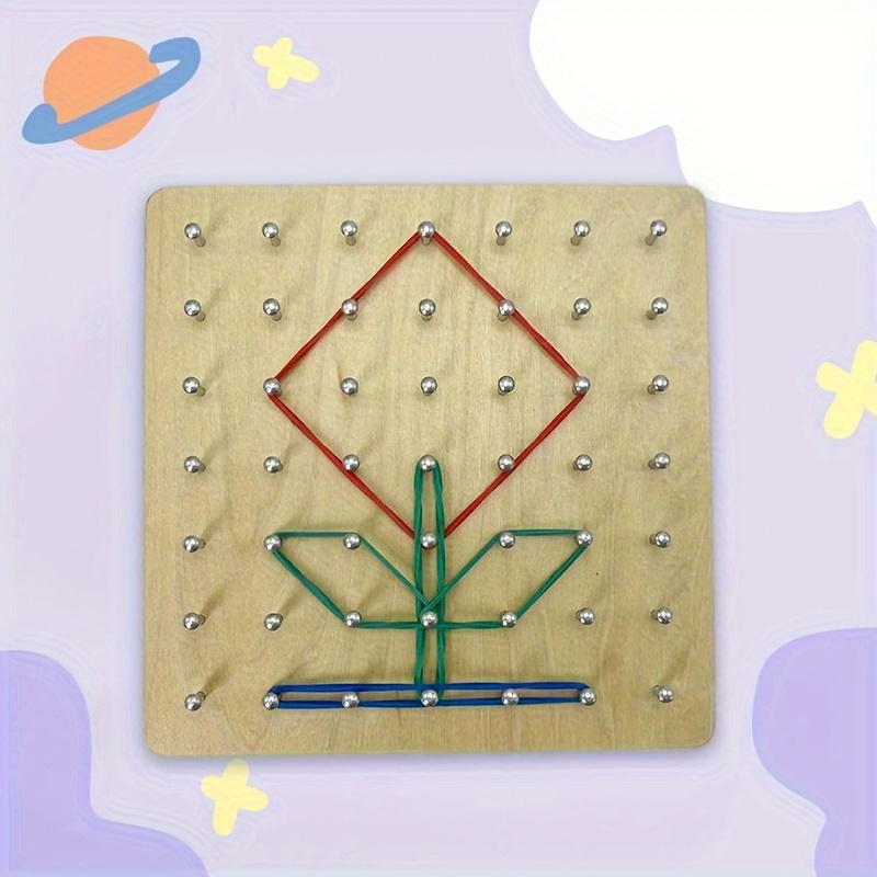 Montessori Wooden Nail Board Elastic Bands Math Pattern - Temu