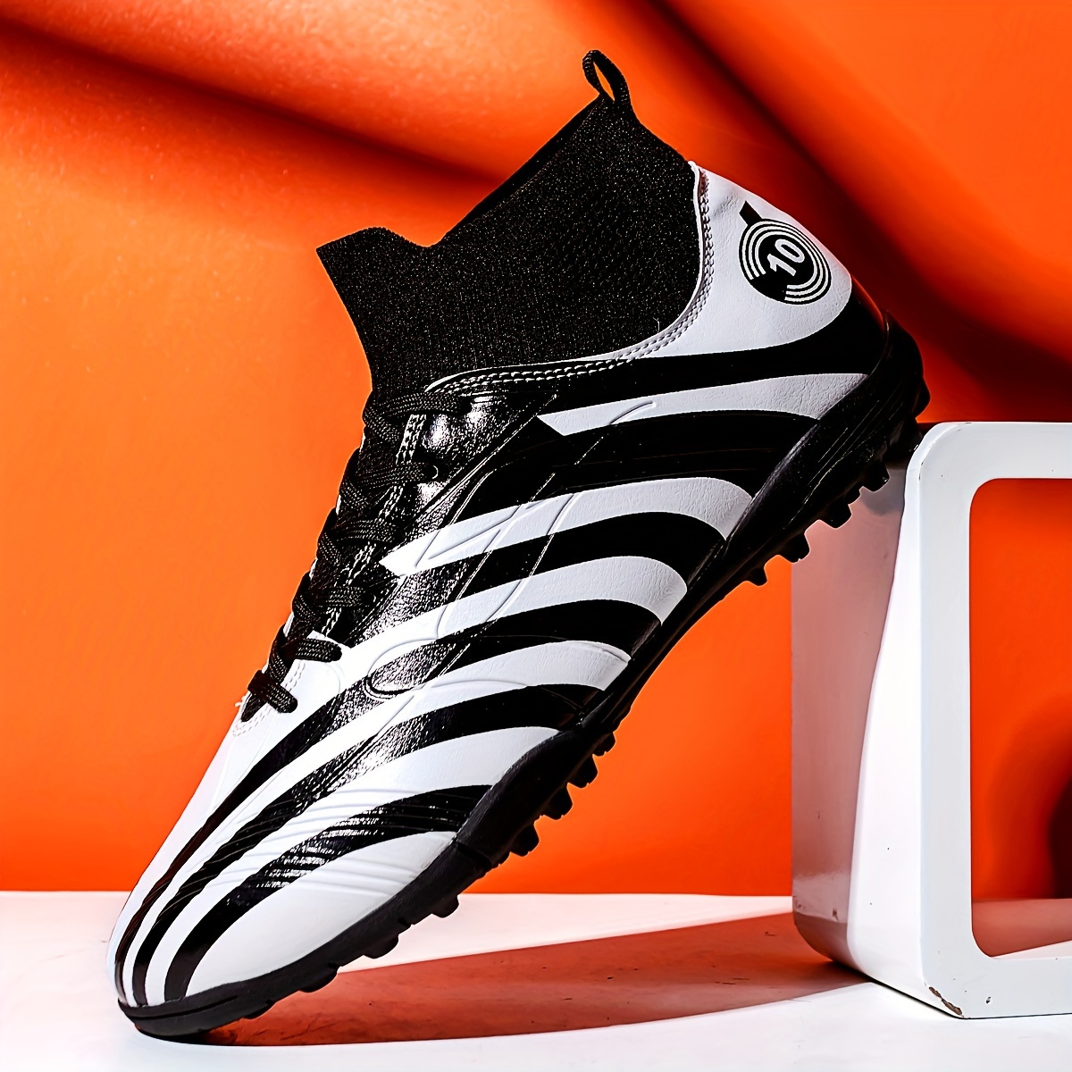 Men's Trendy High Top Striped Turf Football Boots - Temu United Kingdom