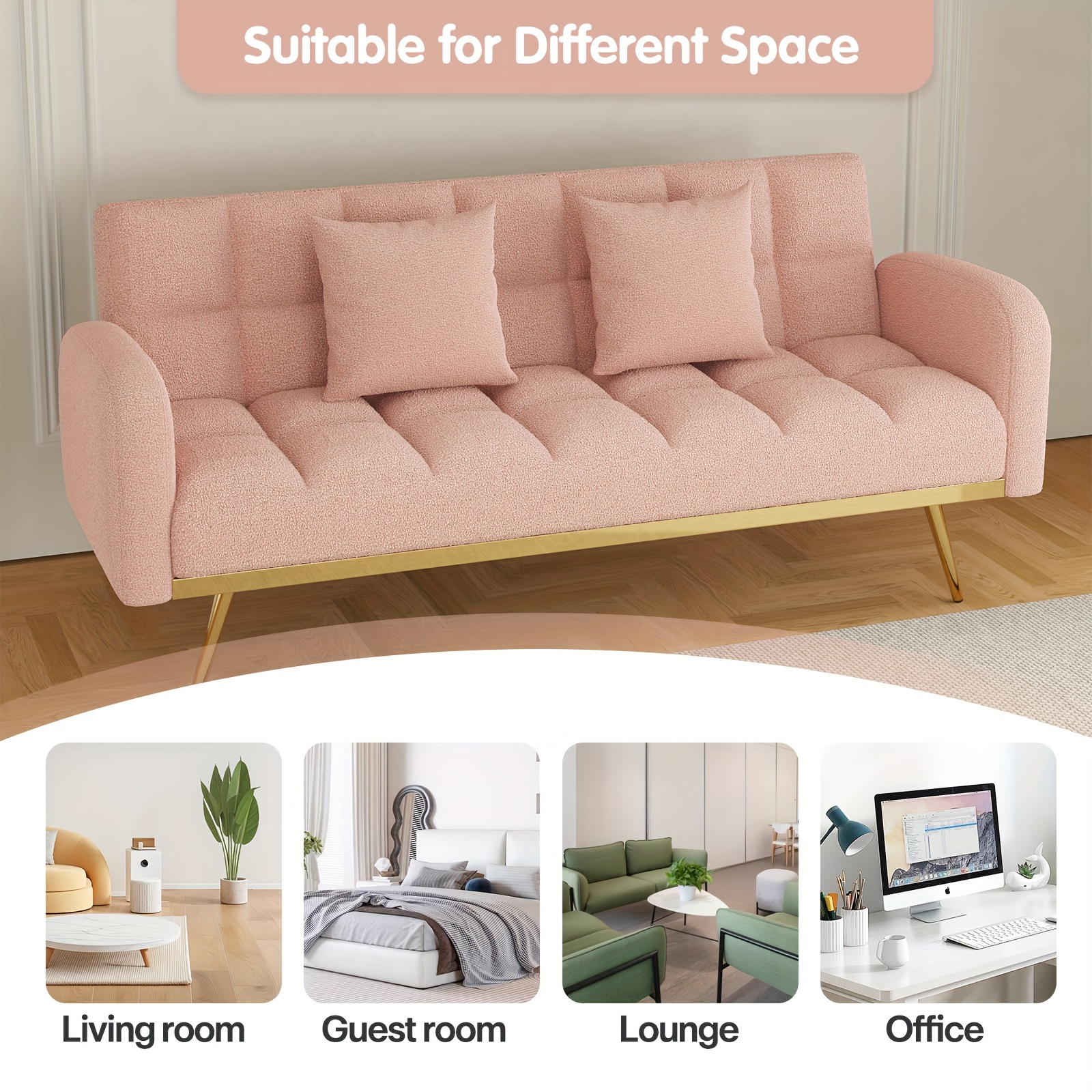 Three-seat Sofa Couch, 69" Futon Sofa Bed, Adjustable Sleeper Sofa Bed ...