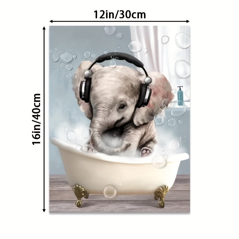 Charming Elephant Bath Canvas Art - Frameless 12x16" Modern Farmhouse ...