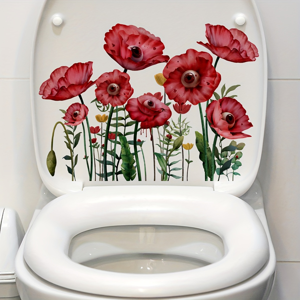 Green Plant Poppy Flower Toilet Sticker Bathroom Toilet Seat - Temu Canada