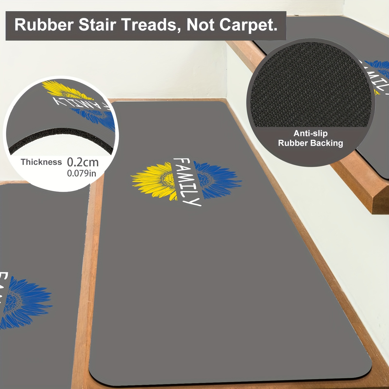 Family Sunflower Floor Mat Stair Treads Wooden Steps Rubber - Temu
