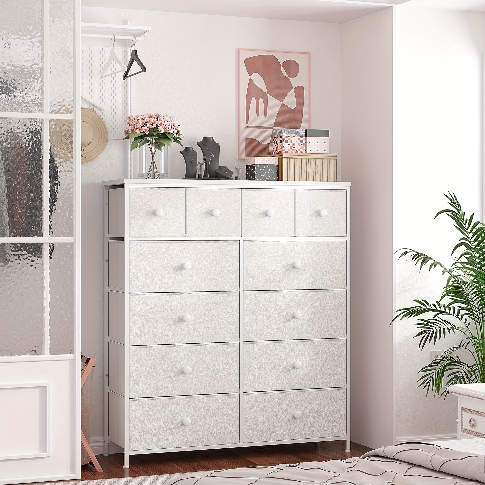 White Dresser Dresser for Bedroom with 12 Drawers White Dressers Chest of Drawers Tall Dressers for Bedroom Closet Clothes Wooden Top Sturdy Metal Frame White