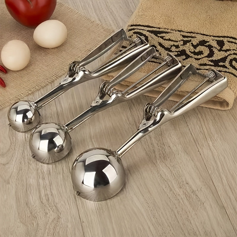 3pcs Ice Cream Scoop Stainless Steel 3pcs Cookie Scoop Set Stainless Steel Scoop for Baking Set of 3 Ice Cream Scooper with Trigger Release