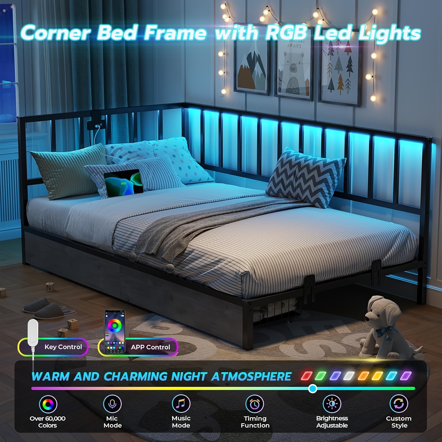 twin size corner bed frame charging station led Temu