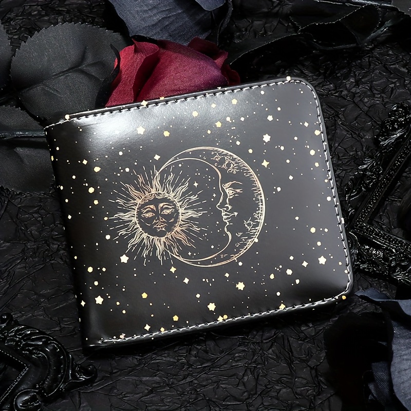 1pc Mens Pu Two Fold Wallet Fashion Casual Star Moon Print Wallet ...