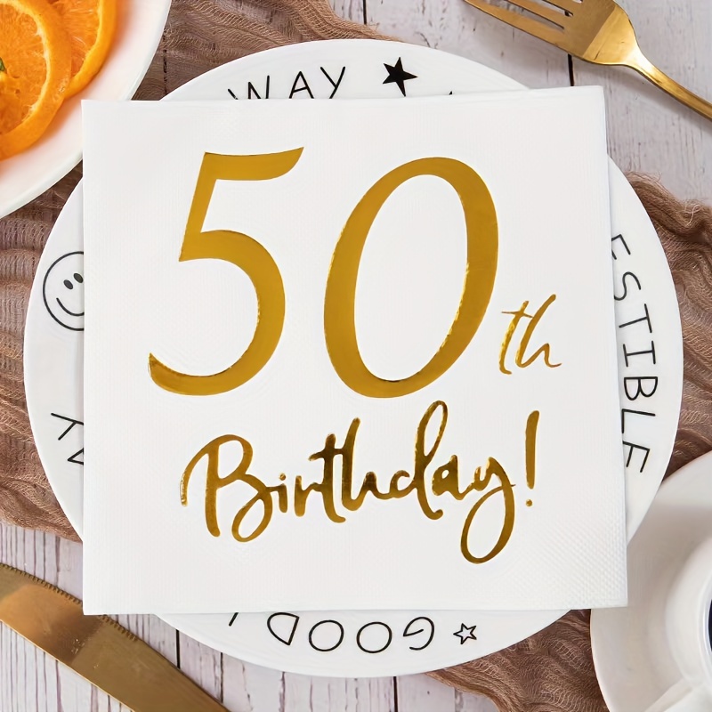 White Golden Foil Cocktail Napkins Cheers 50 Years Old 2 ply - Temu ...