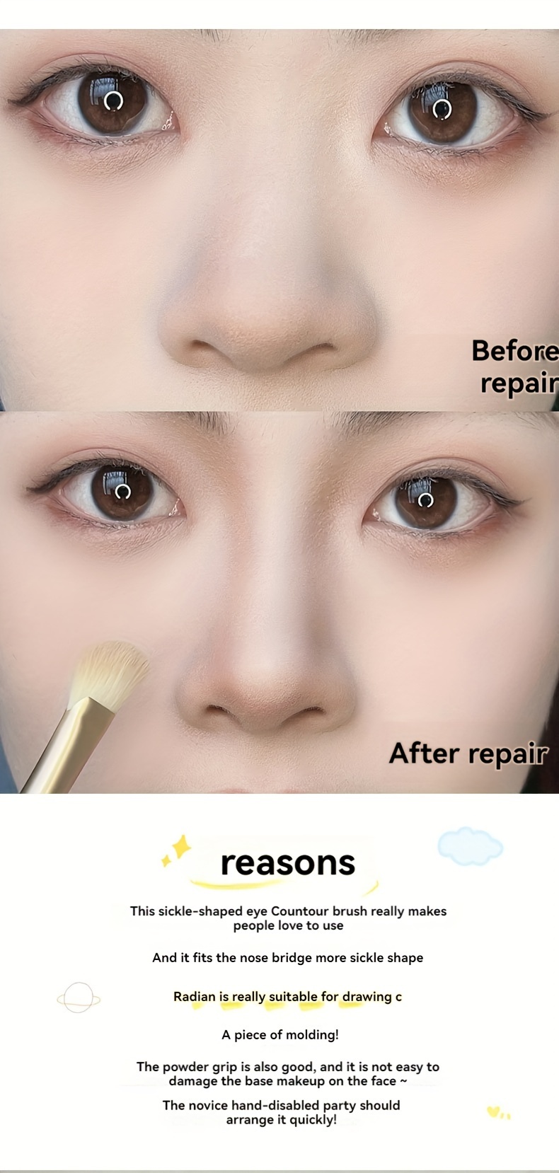 Angled Nose Contour Brush Half Fan Shape Precision Shadow - Temu