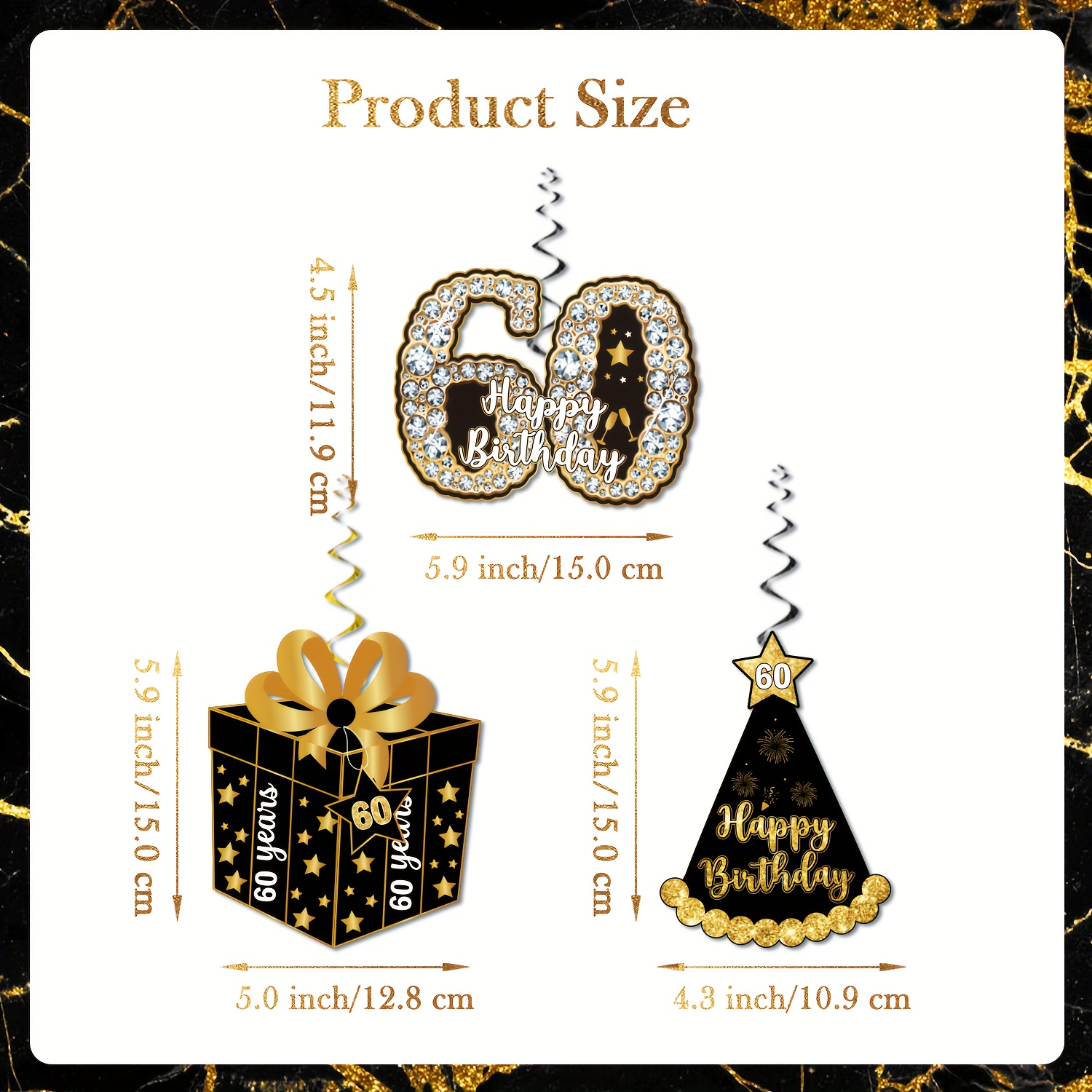 Black Golden 60th Birthday Party Decor Set Happy - Temu