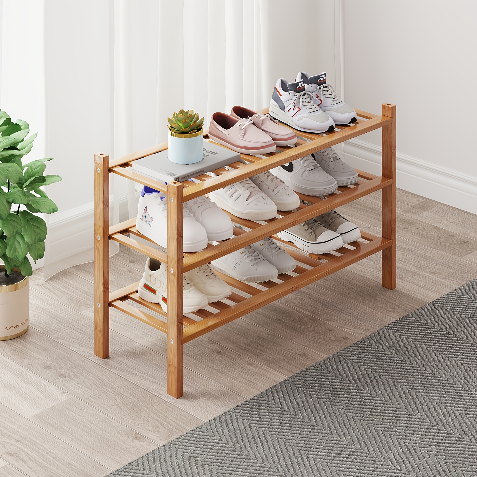 shoe rack bamboo sold on Temu United States
