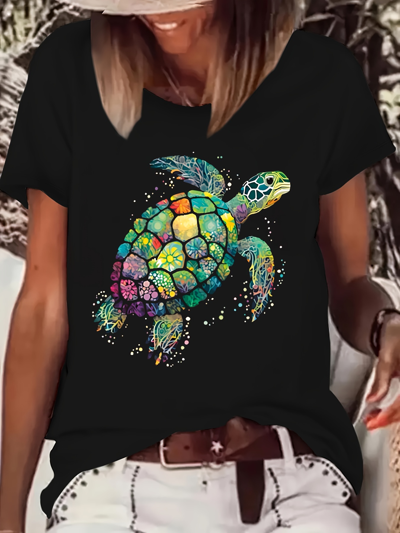Plus Size Sea Turtle Print T shirt Casual Short Sleeve Top - Temu New ...