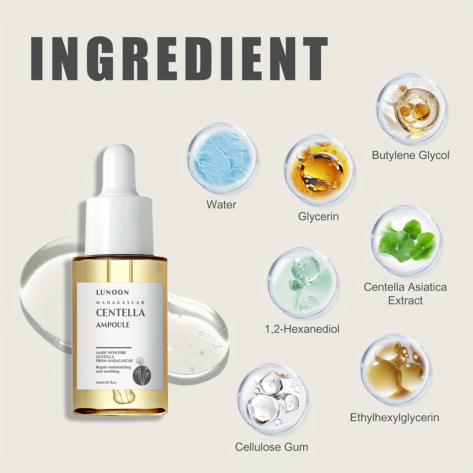 Lunoon Madagascar Centella Asiatica Ampoule 1.01oz - Replenishing Face ...