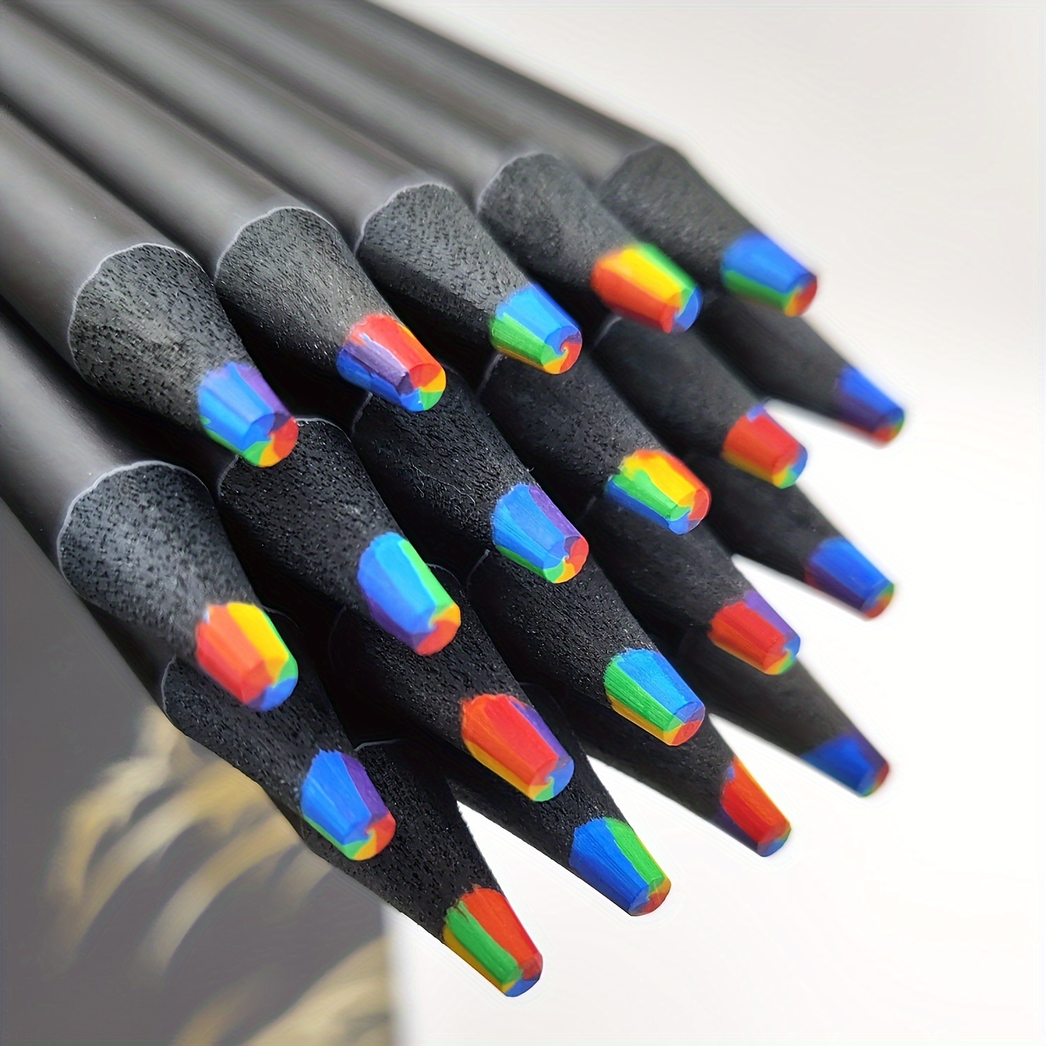 Set Of 6/12 Rainbow Colored Pencils With Black Wooden Body, Suitable ...