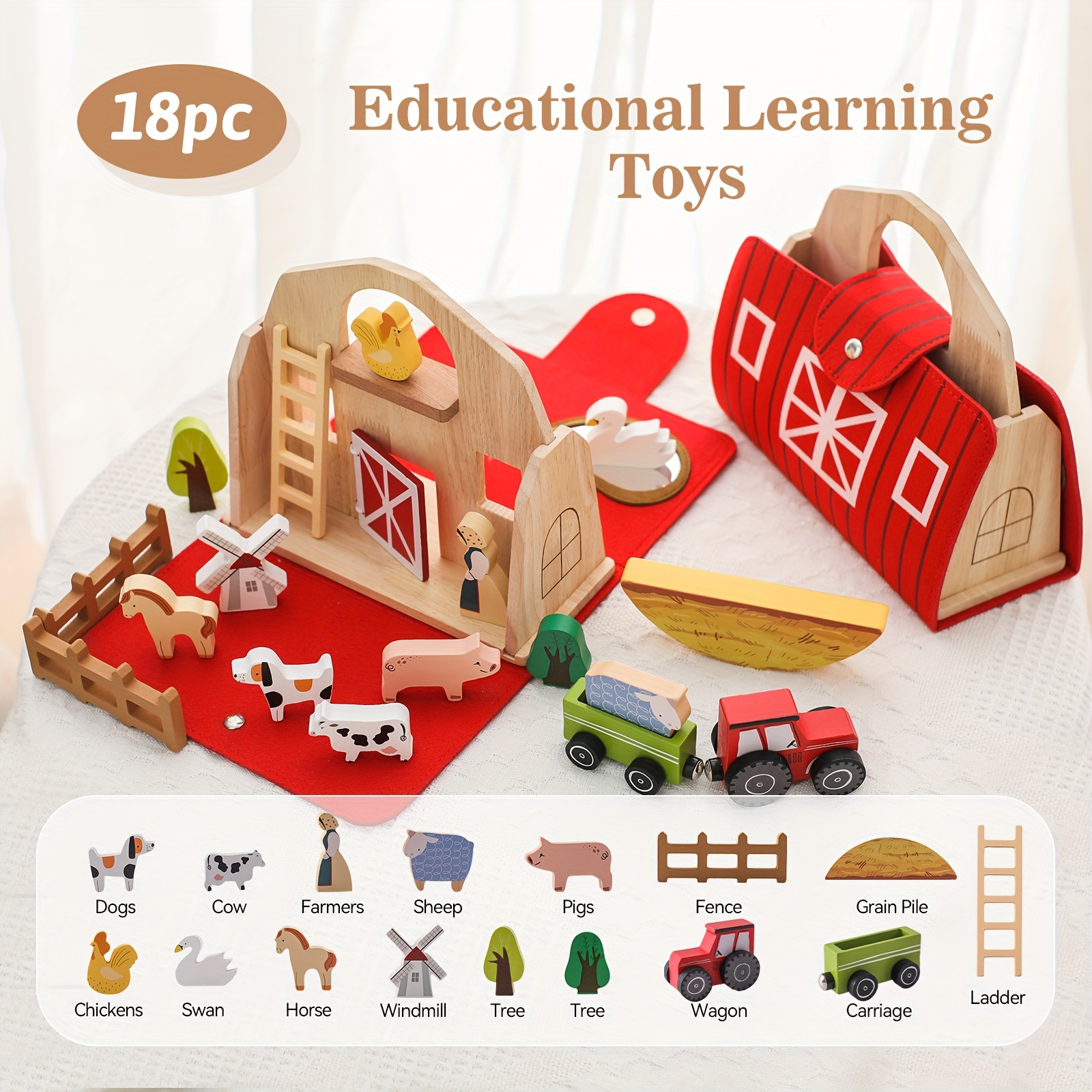 Farm Animals Barn Toys Wooden Montessori Stacking Toddlers - Temu