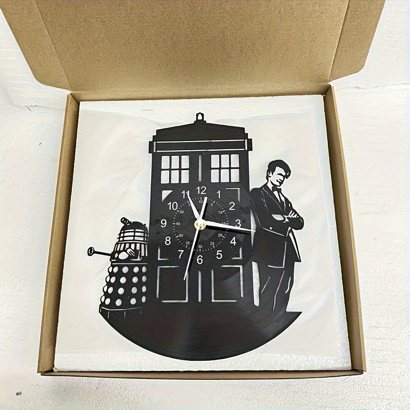 1pc Vinyl Record Wall Clock Phone Booth And Man Theme Wall Clock Silent ...