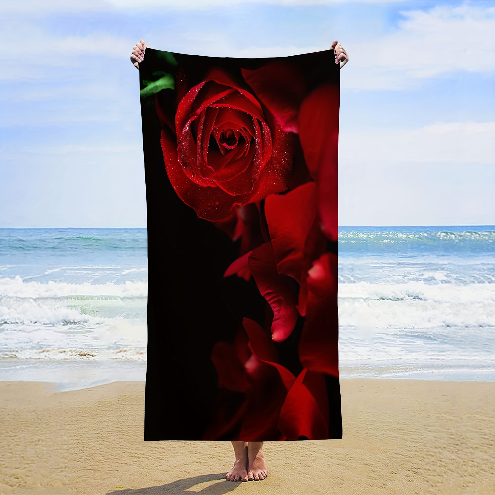Romantic Red Roses Pattern Beach Towel Soft Comfortable - Temu Canada