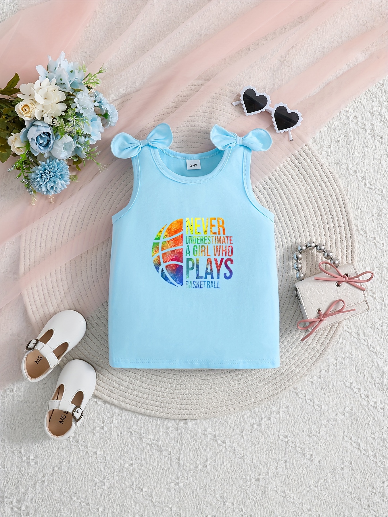 Toddler Kid Girls Cute Tank Top Simple Cartoon Pattern Bow - Temu Australia