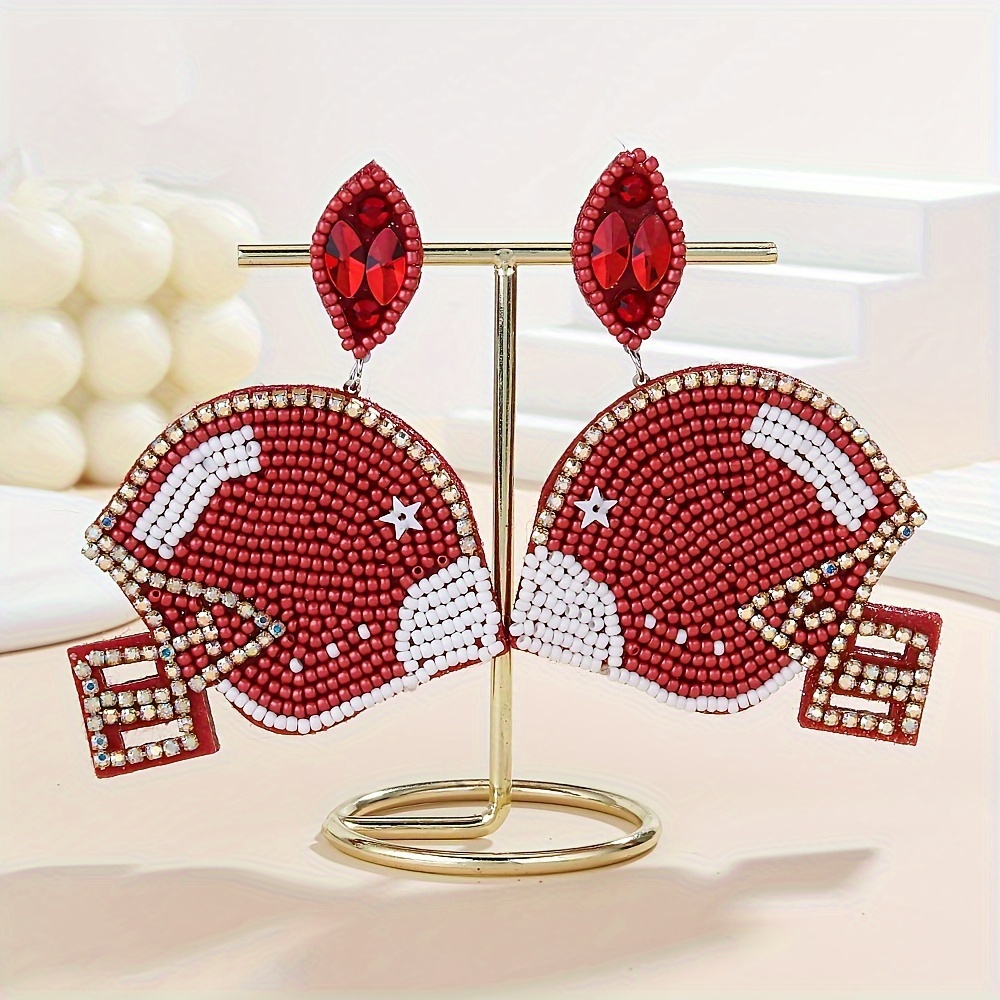 Red/ Blue Beaded Rugby Design Dangle Earrings Bohemian - Temu Norway