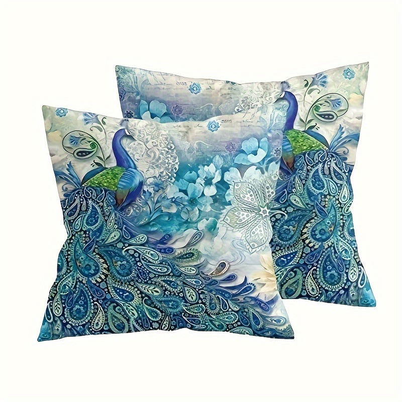 Pcs Blue Peacock Hugging Pillow Case Vintage Watercolor Blue - Temu ...