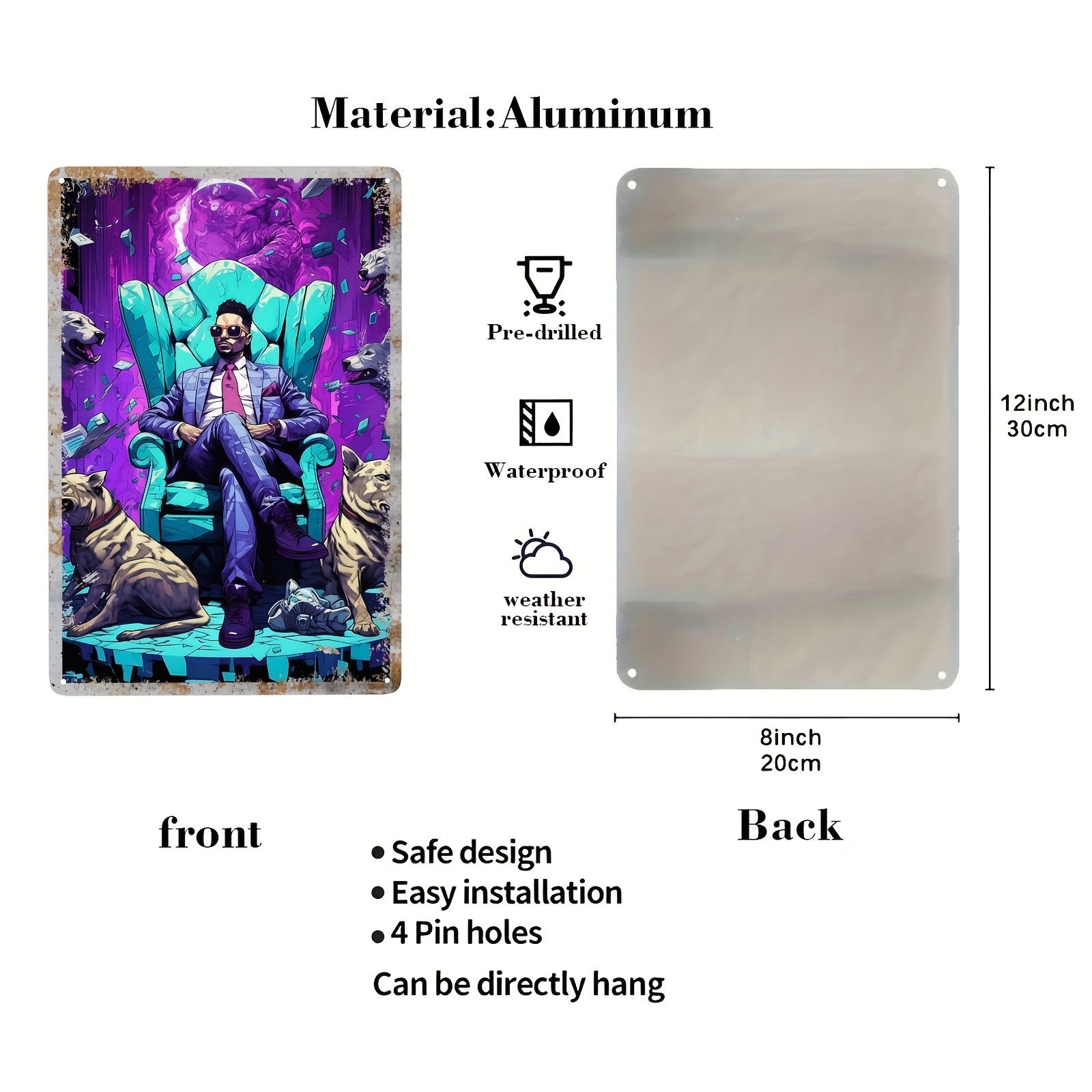 " Decor" Vintage style Aluminum Wall Art Rich King Boss - Temu