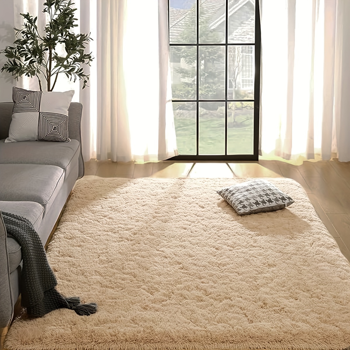 Luxurious Fluffy Indoor Carpet In Camel Color Made Soft - Temu Canada