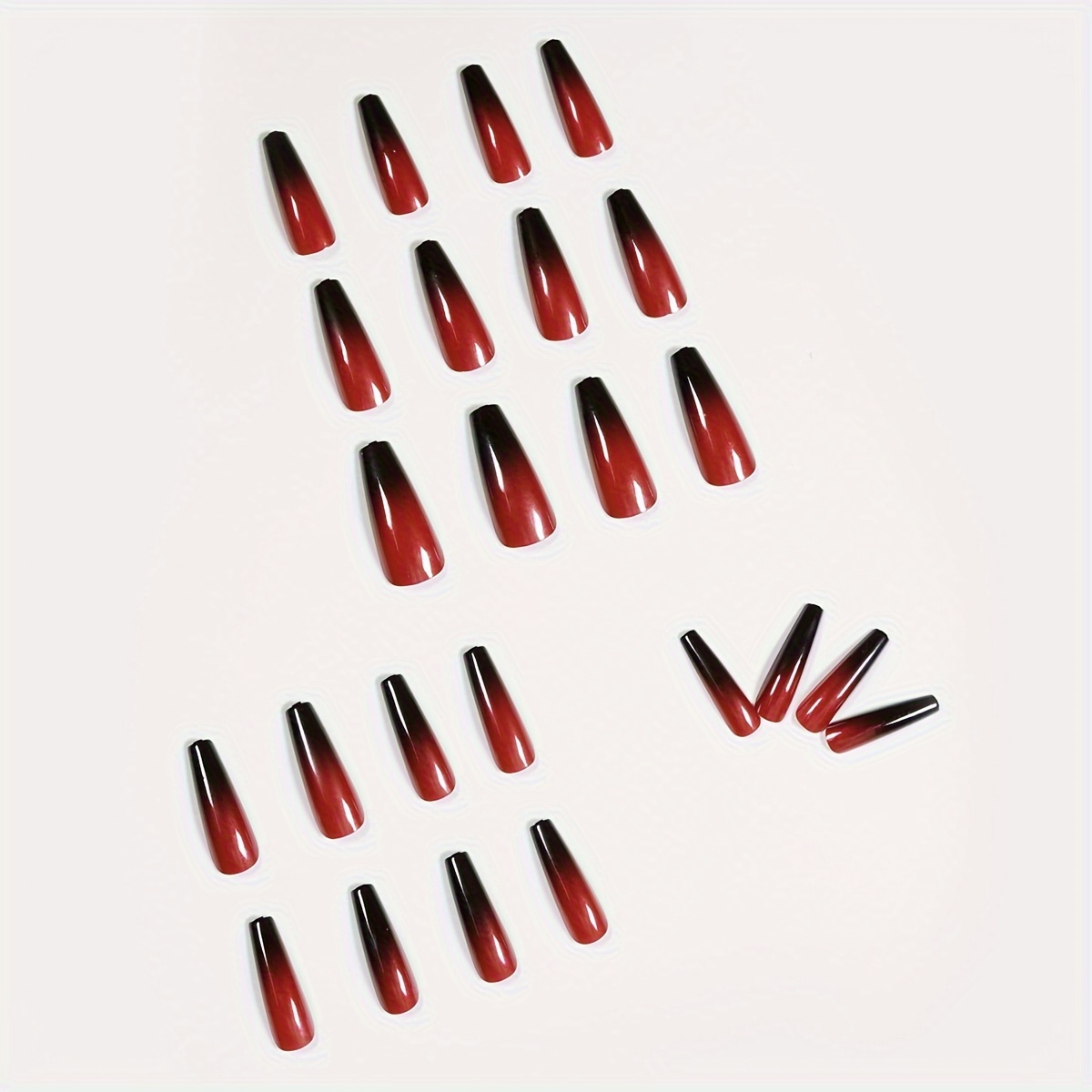 Cool Nails Glossy Black Red Gradient False Nails Long - Temu Philippines