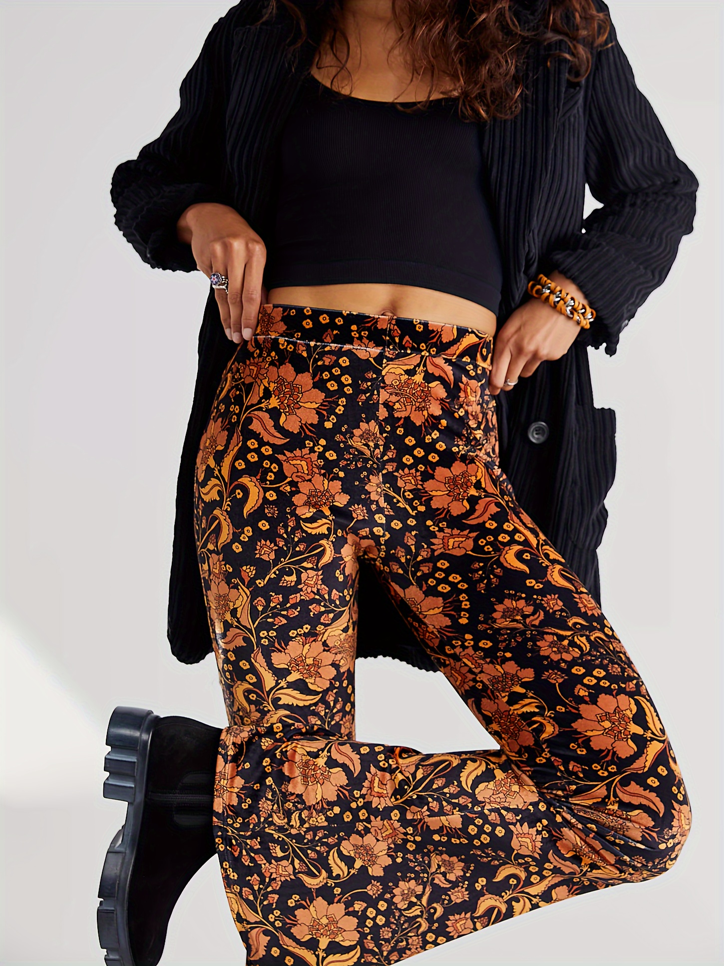 Floral Print Flare Leg Pants Elegant Pants Spring - Temu