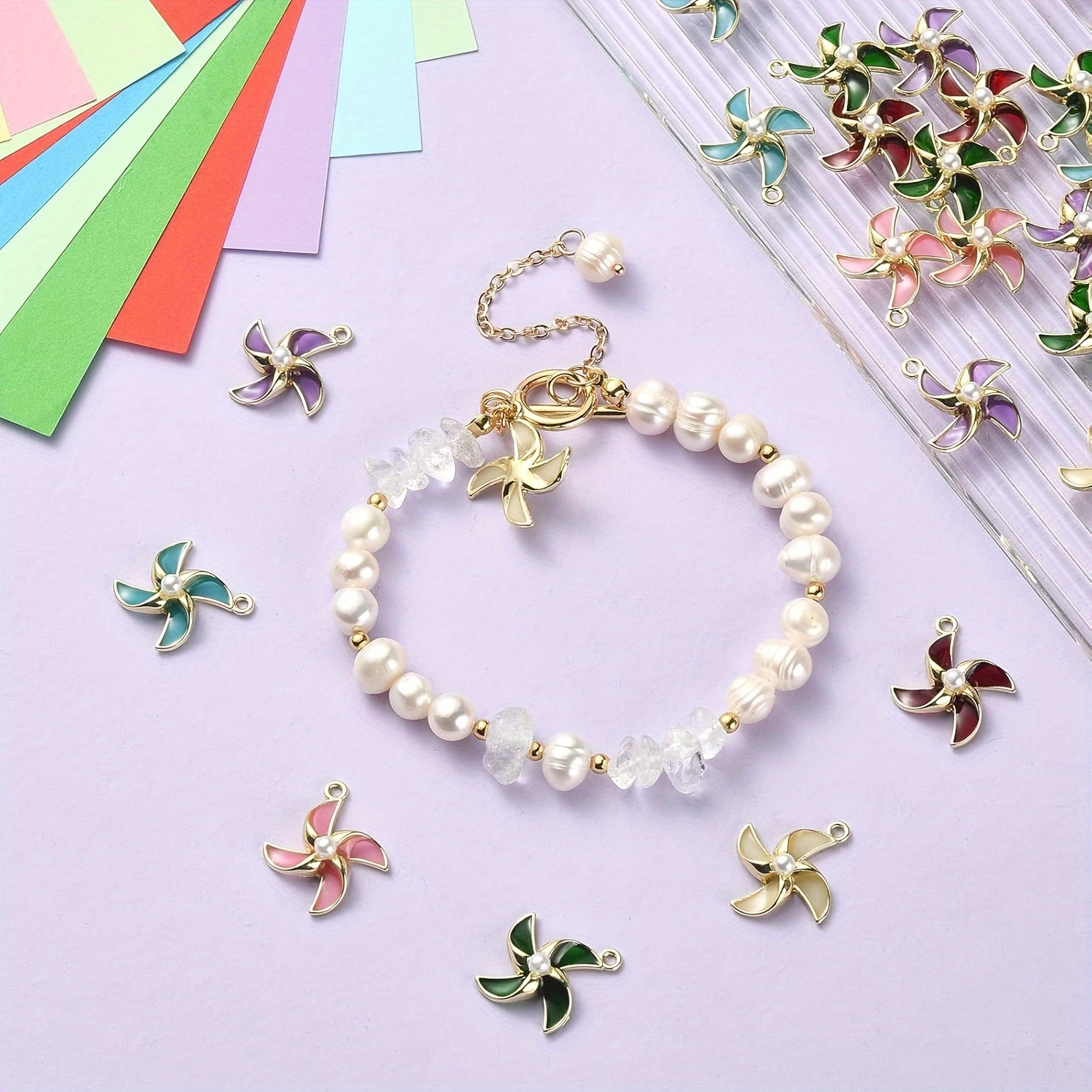 Random Colored Enamel Acrylic Pearl Windmill Charm Friend - Temu