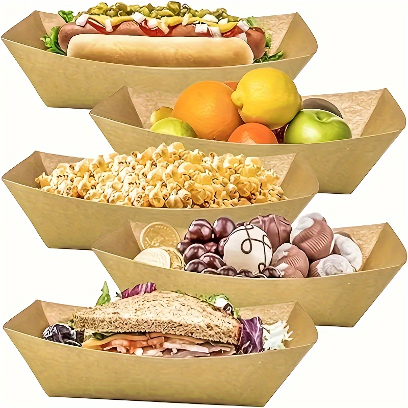 30pcs Kraft Paper Food Boat Tray Disposable Heavy Duty Food Boat Paper ...