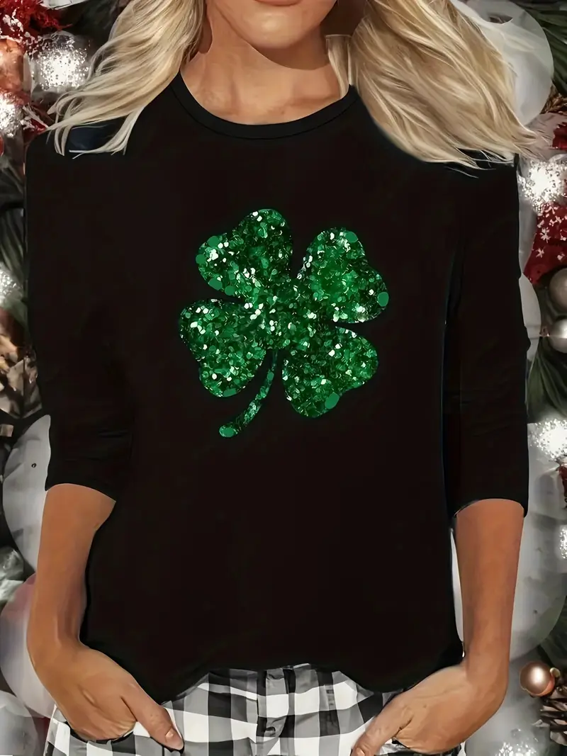 Causal Lounge Top Women S St Patrick S Day Plus Size Clover Temu New
