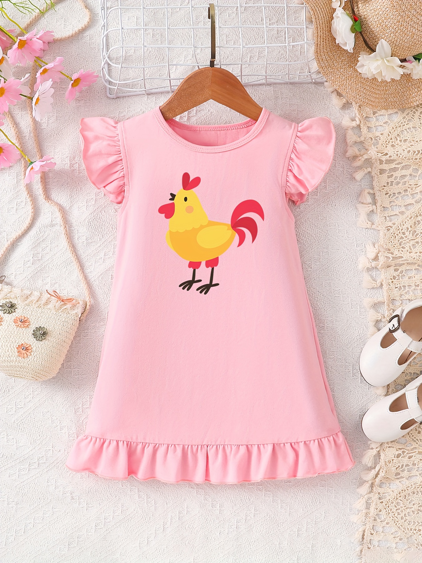 Cute Cartoon Chicken Graphic Print Baby Girls' Comfy Crew - Temu Ireland