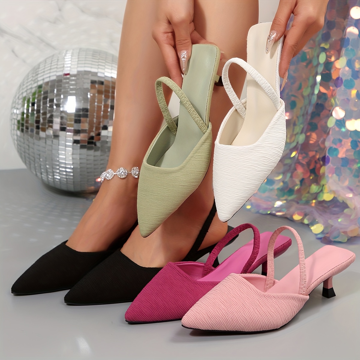 green kitten heels sold on Temu United States