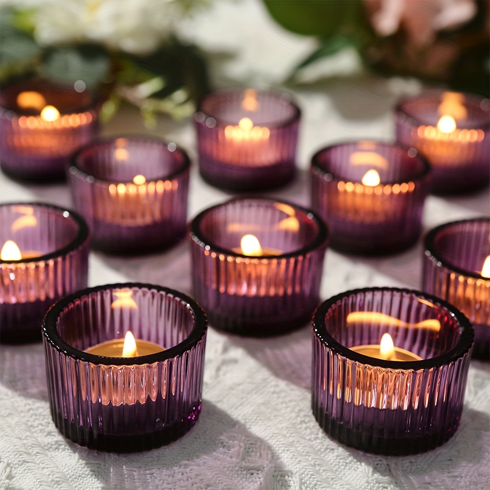 4 12pcs Vertical Stripe Glass Tealight Candle Holders Small Cute Votive ...