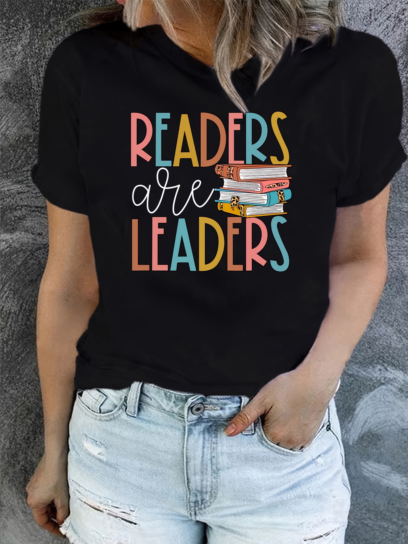 Readers Leaders Books Print T shirt Short Sleeve Crew Neck - Temu Canada