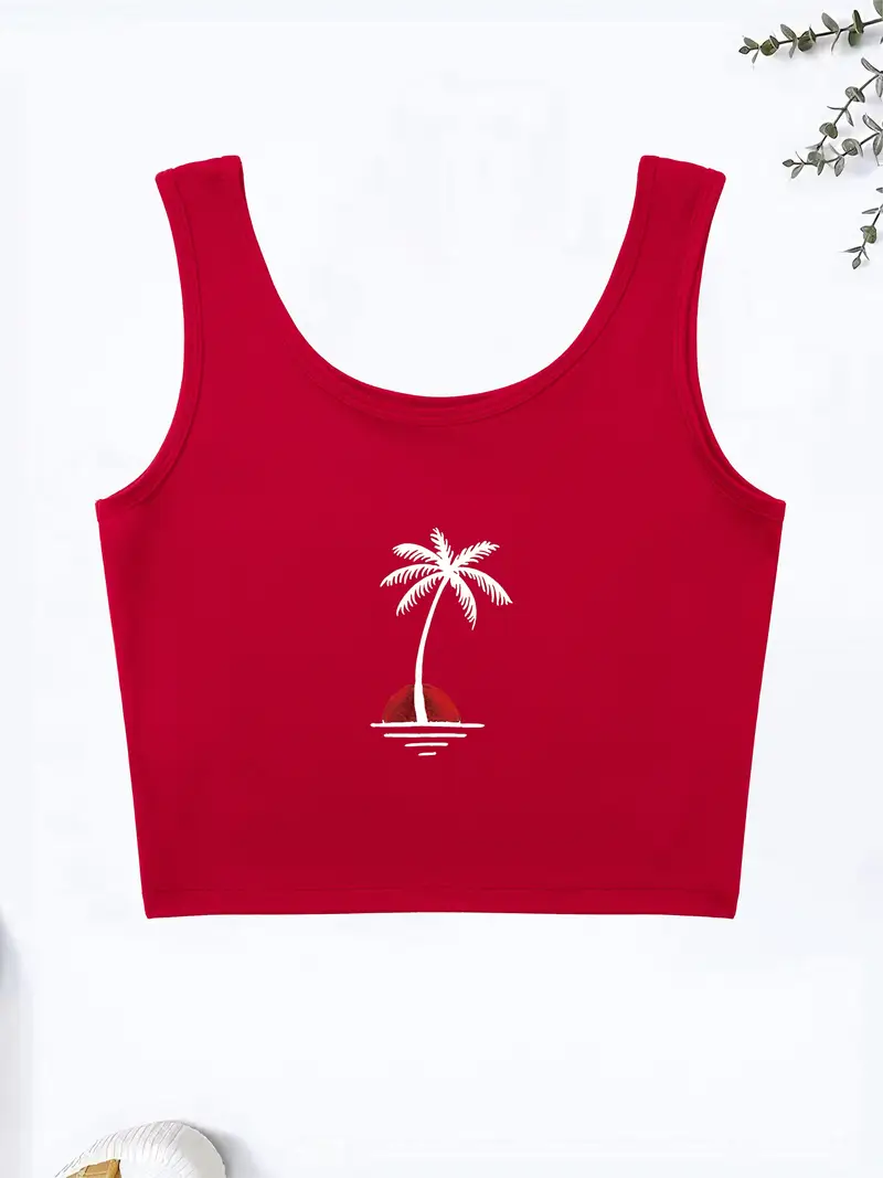 Coconut Tree Sun Print Tank Top Sleeveless Casual Top Summer Temu