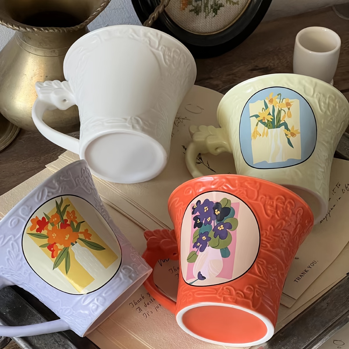 Flowers Wide Mouth Coffee Mug Ceramic Coffee Cup Family - Temu Australia