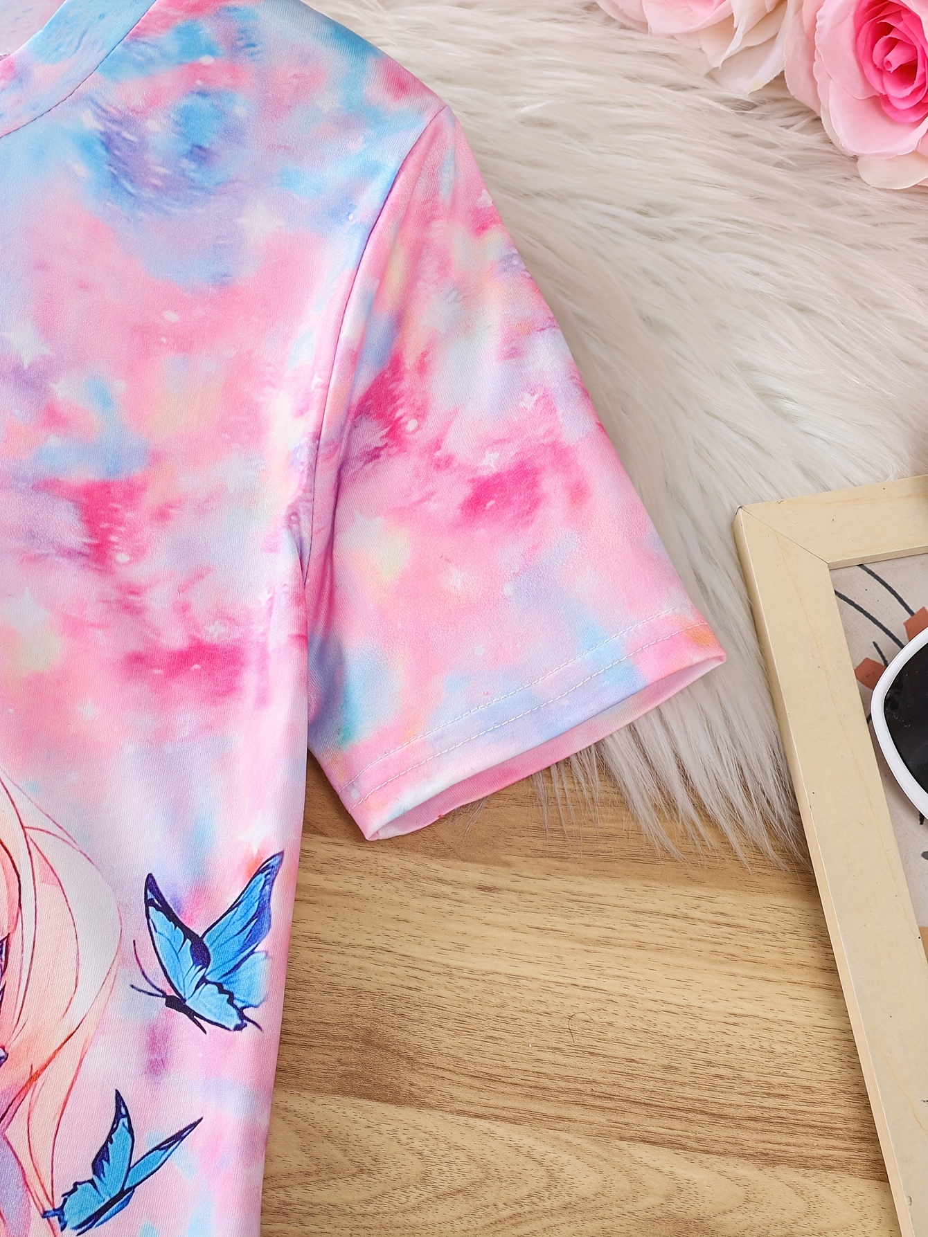 Anime Girl & Cat Cartoon Print Casual Girls Short Sleeve Midi Dress ...