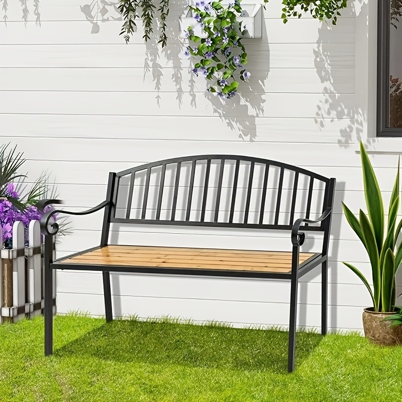 Elegant Black Garden Bench Comfortable Patio Loveseat - Temu