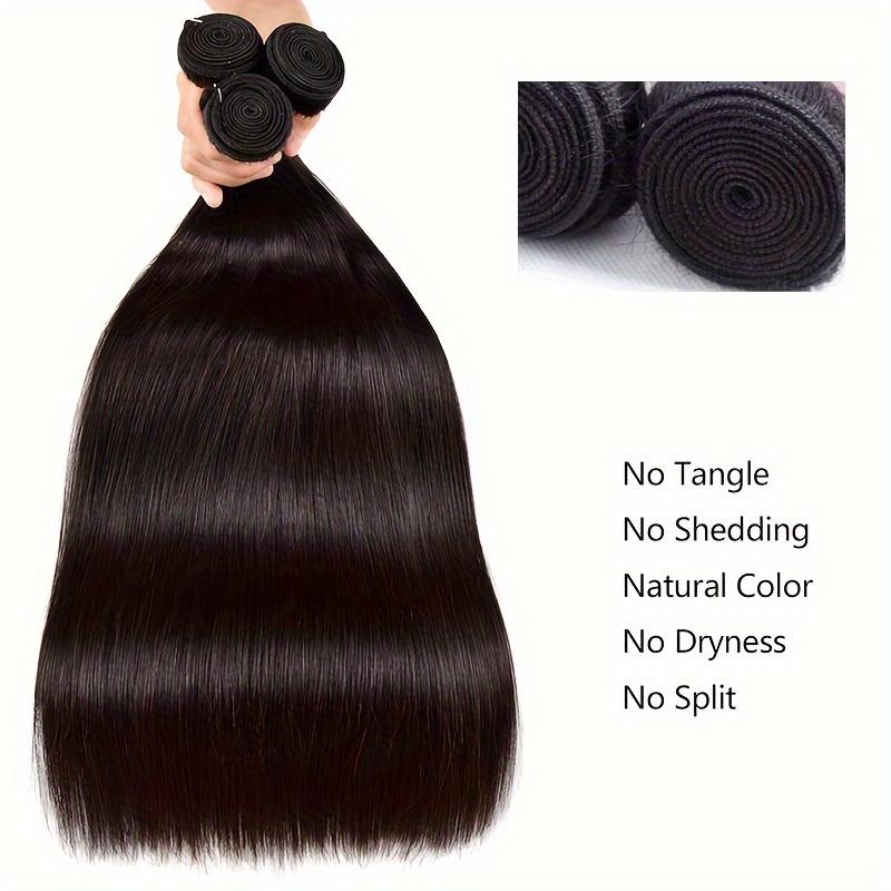 Black Straight Human Hair Weave Bundle Versatile Women - Temu