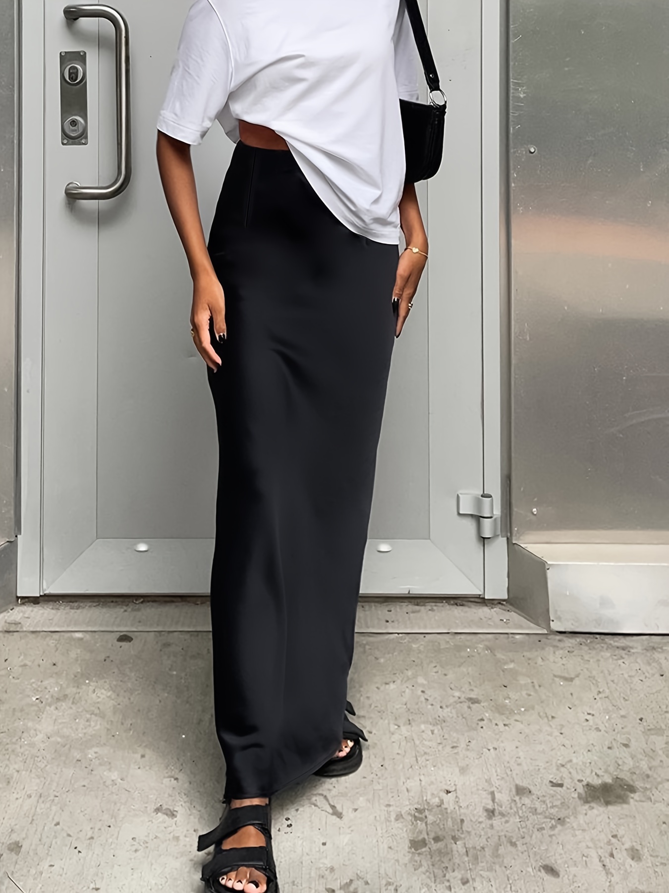 Ankle Length Sheath Skirt Elegant High Waist Solid Color - Temu Denmark