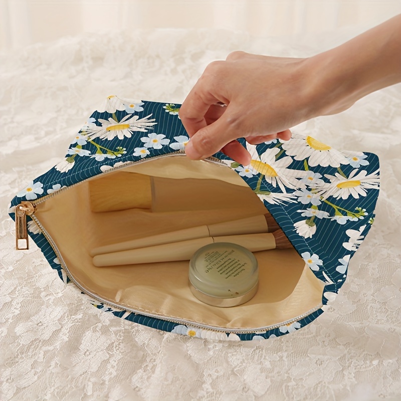 Daisy Print Corduroy Zipper Storage Bag Lightweight Makeup - Temu United