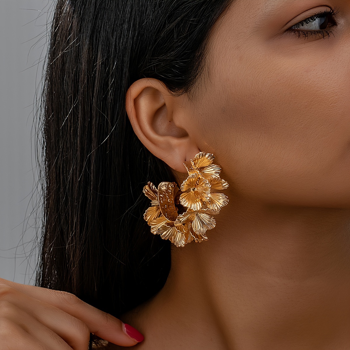 Creative Multi Layer Golden Flower Design Hoop Earrings Zinc - Temu ...